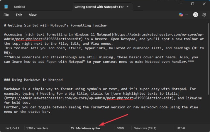 Use Markdown and Rich Text Formatting in Windows 11 Notepad - Make Tech Easier